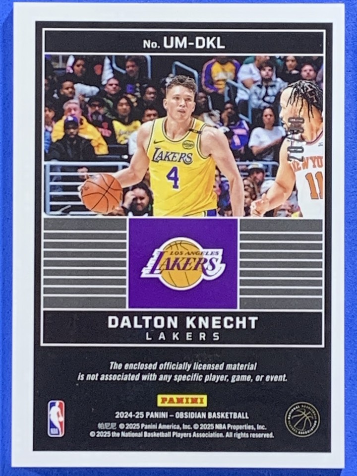Dalton Knecht 2024-25 Panini Obsidian Unbreakable Patch Relic RC Lakers ...