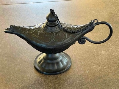 Vintage Cast Iron Genie Lamp Home Decor Incense Burner Aladdin Candle ...
