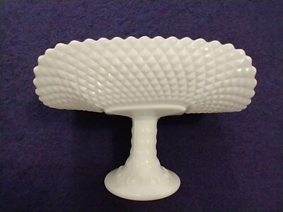 Vintage Fenton White Diamond Point Milk Glass Banana Boat On Pedestal ...