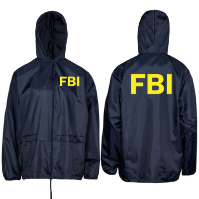 FBI Jacket Hooded Police Windbreaker Kagoul Rain Coat Adults Mens ...