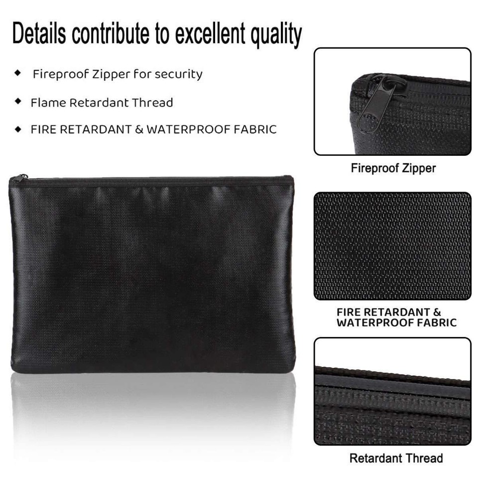 Fireproof Money Bag Flame Resistant Document Pouch Cash Safe Zipper ...
