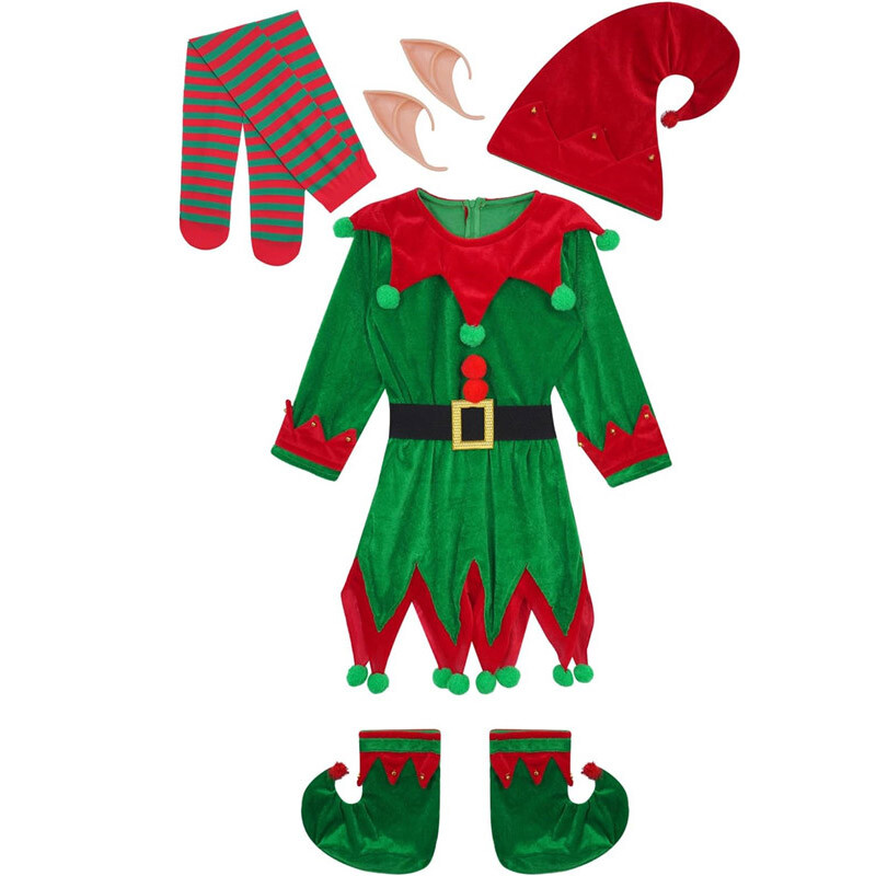 Women's Elf Cosplay Costume Full Set Christmas Party Adults Xmas Santas ...