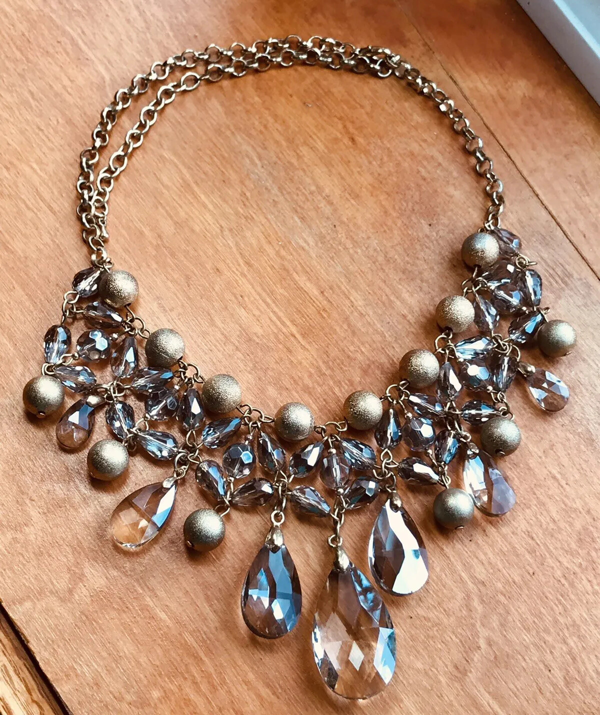 Statement Faceted Glass Tear Drops Texture Gold Beads… - Gem