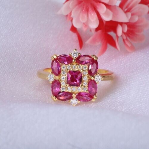 14k Yellow Gold Plated 2Ct Princess Cut Simulated Pink Ruby Classic ...