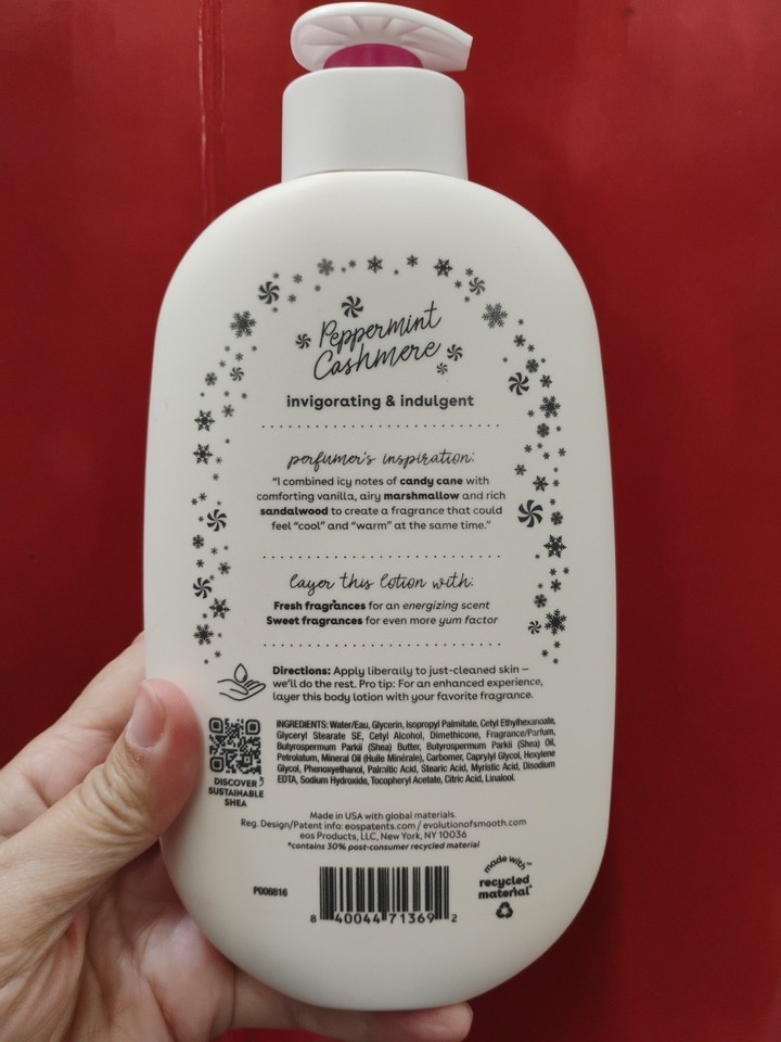 Eos Peppermint Cashmere Body Lotion Limited Edition Holiday 16 oz. RARE ...