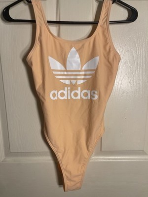 Adidas Womens Peach Open Back High Leg Trefoil Logo One-Piece Swimsuit ...
