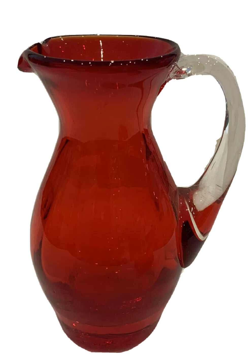 VTG Hand Blown Small Ruby Red Glass Pitcher Jug With Clear Handle #R2 ...