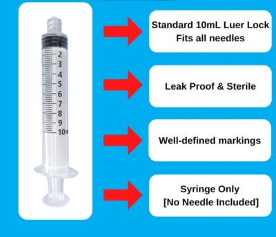 20 PACK - 10cc/mL Sterile Syringe with Luer Lock-20 Individually Sealed ...