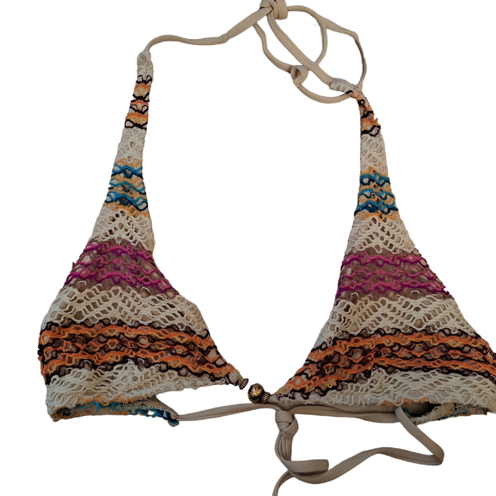 W Swim Boho Crochet Triangle Bikini Top Size M - Gem