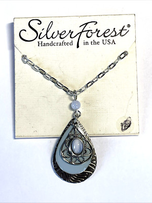 NWT Silver Forest Silver Tone Blue Stone Layered Teardrop Pendant ...