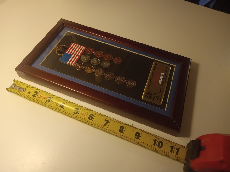 Nice! Limited Edition 1998 USA Nagano Winter Olympic Pin Set Framed 217 ...