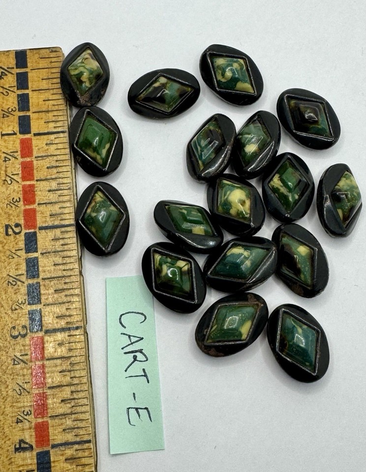 17 Antique Art Deco Green Celluloid Sewing Black Metal Diamond Shank ...