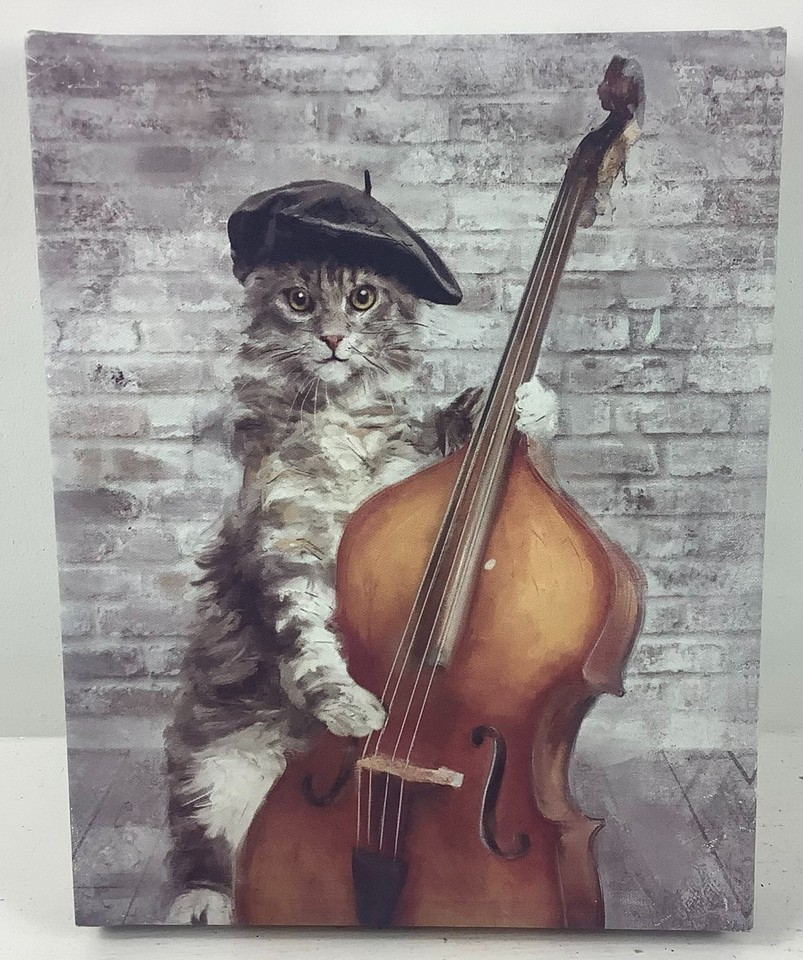 4-Pc Canvas Wall Art Cat Band Playing Musical Instruments Pictures ...