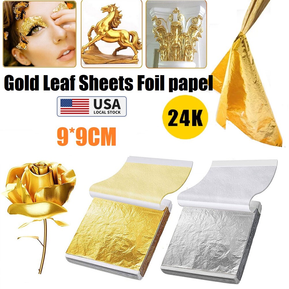 200 Sheets Imitation Gold Leaf Foil Paper for Arts Gilding Craft ...