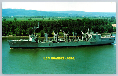 Postcard USS Roanoke AOR-7 Oiler Replenishment Ship US Navy Ship F12 | eBay