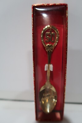 Vintage Souvenir Collectors Spoon Happy 50th Anniversary Gold Toned In ...
