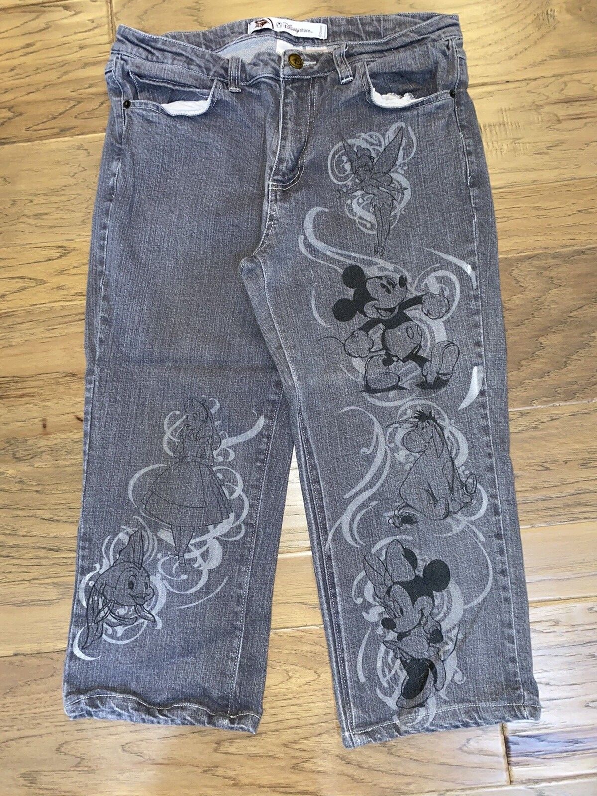 Disney Store Denim Jeans Capri Mickey Minnie Tinkerbell Alice Eeyore ...
