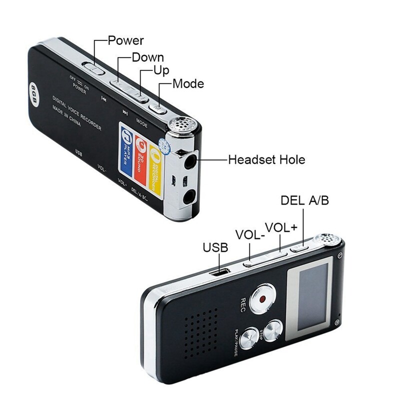 8G Voice Recorder High-Definition Noise Reduction MP3 Player Black 1 ...