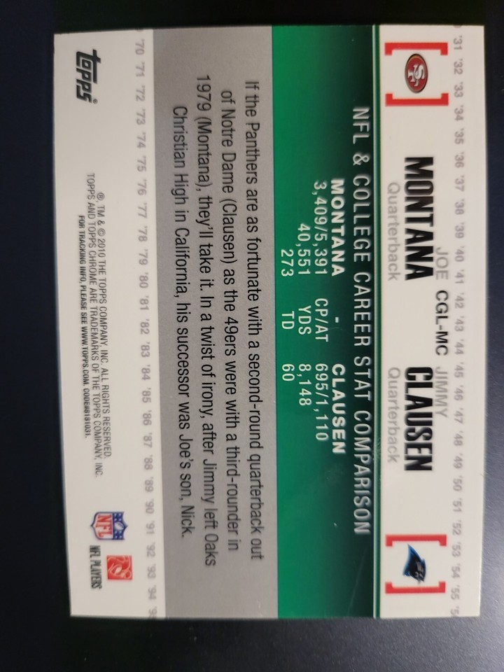 2010 Topps Chrome Joe Montana Clausen card #cgl-mc | eBay