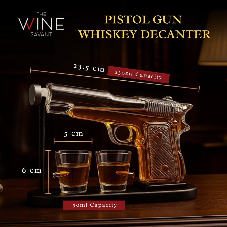 Whiskey Gun Decanter Set + 2 Bullet Glasses - Christmas Birthday Pistol ...