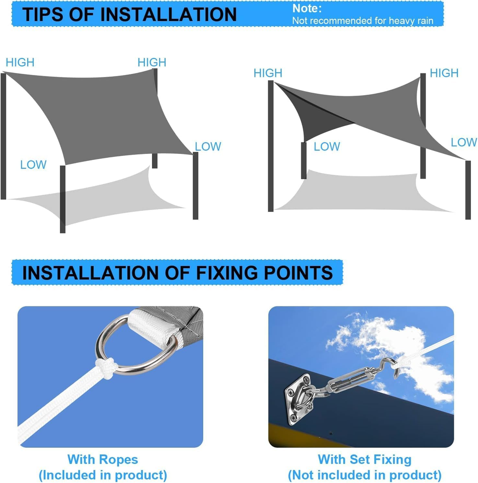Ankuka Sun Shade Sail 2M X 3M Grey Rectangular Waterproof Garden Sun ...