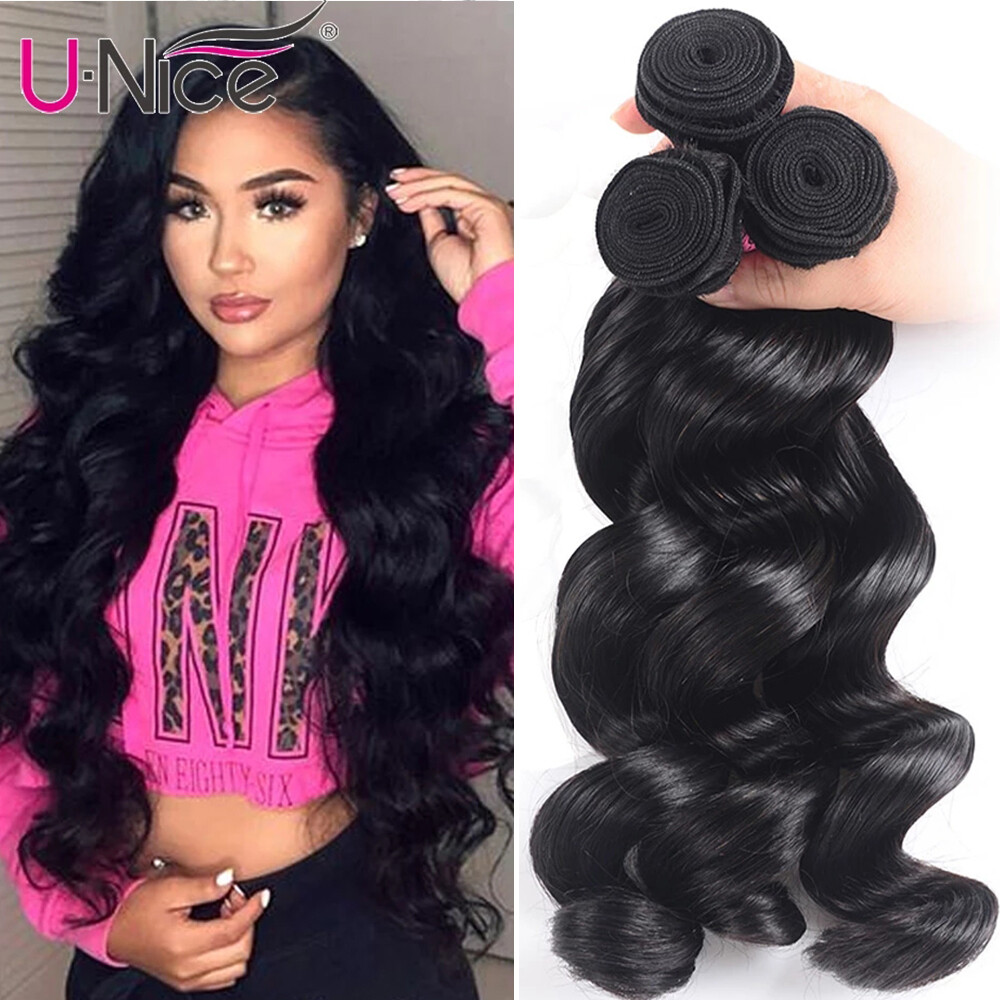 UNice Hair Peruvian Loose Wave 3 Bundles Human Hair Weave Virgin Hair ...