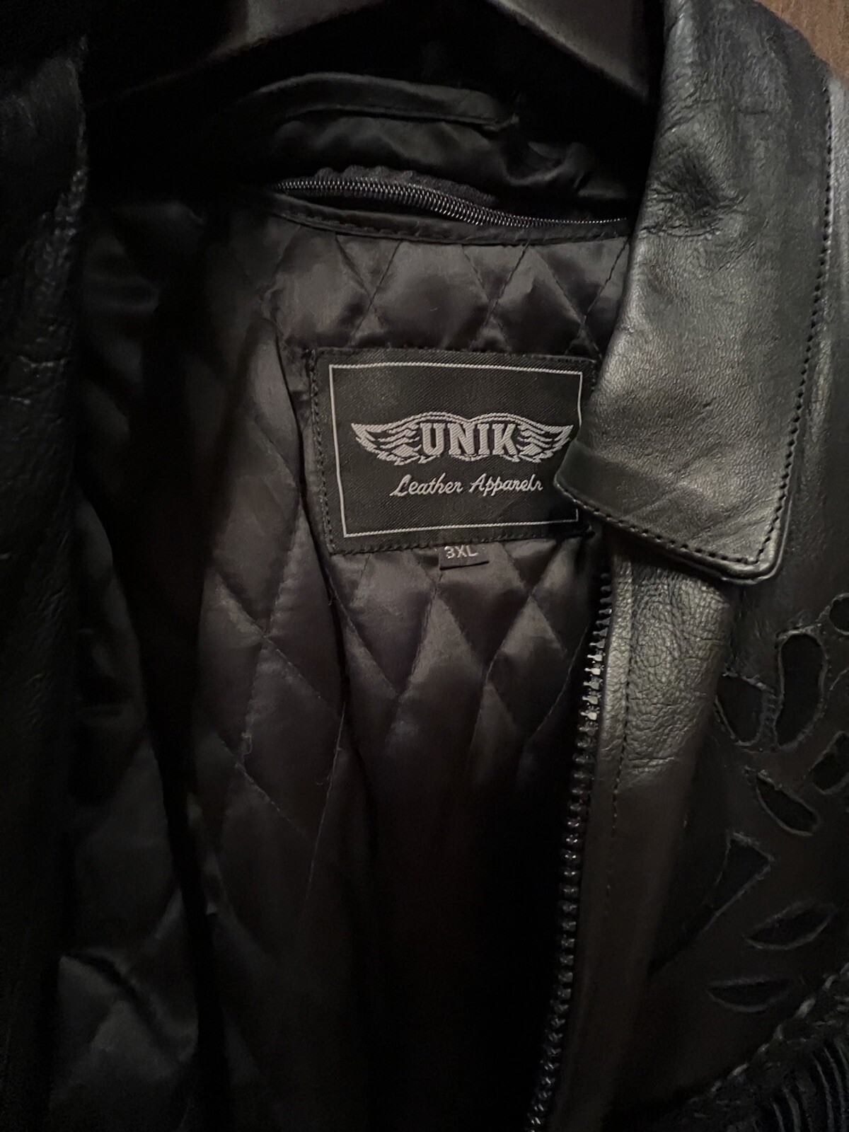 UNIK Black Leather Motorcycle Jacket Rose Cut Tassel … - Gem