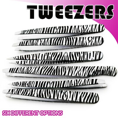 Tweezers Set 6-Piece Professional Stainless steel Zebra Eyebrow Hair ...