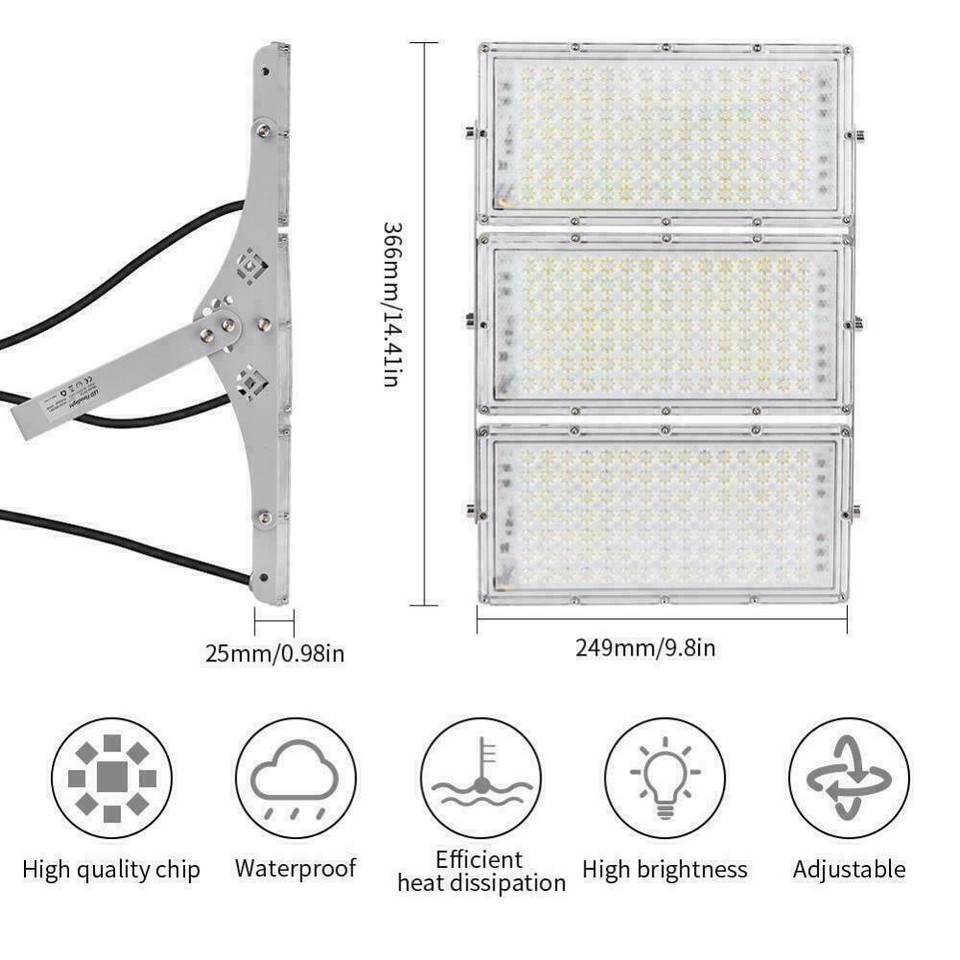 LED Floodlight 100W 200W 300W Spotlight Outdoor Garden Yard Flood Lamp ...