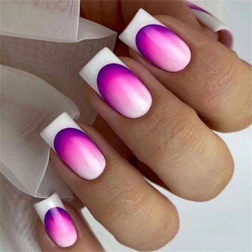 Square Short False Nail Gradient French Tips Press on Nails for Nail ...
