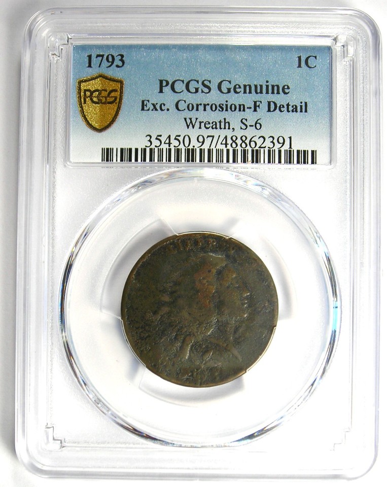 1793 Wreath Flowing Hair Large Cent 1C - Certified PCGS Fine Detail ...