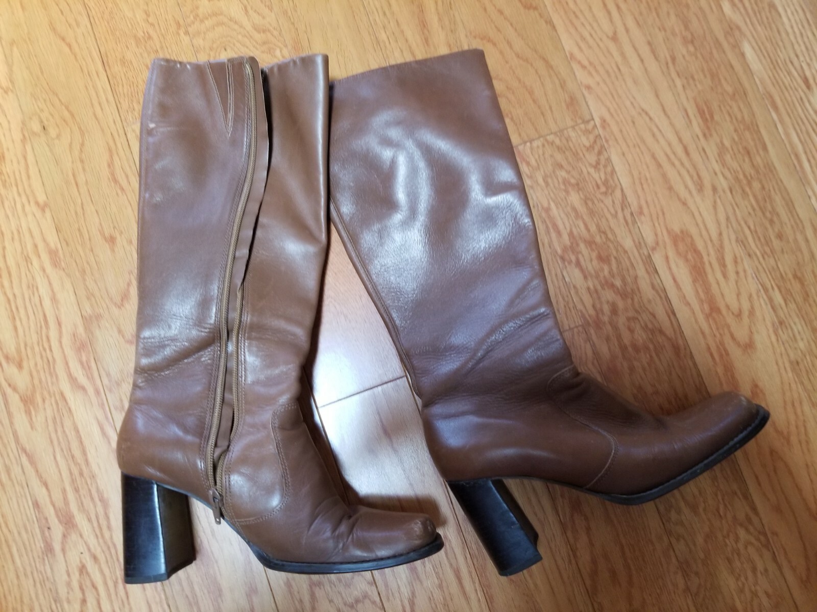 COLIN STUART VICTORIA'S SECRET BROWN BLOCK HEEL SQUARE TOE LEATHER ...