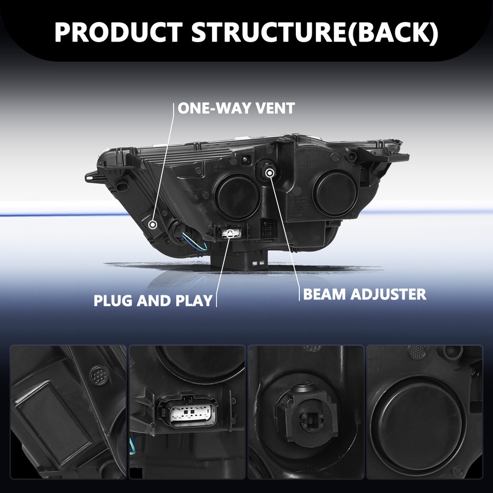 [Halogen Type]Fit 2015 2016 2017 2018 Ford Edge Projector Headlights L ...
