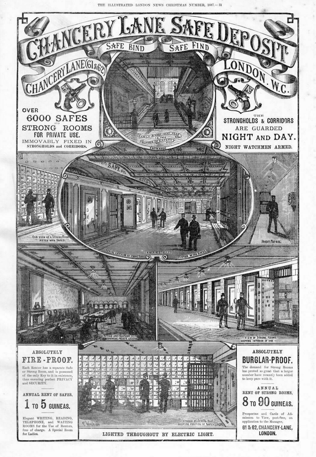 SAFE DEPOSIT BOXES FIRE AND BURGLAR PROOF CHANCERY LANE LONDON ARMED ...