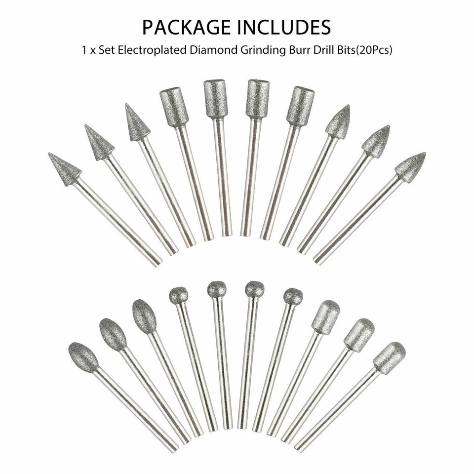 20Pcs 120 Grit Diamond Burr Set Drill Bits Set for Dremel Tool Rotary ...