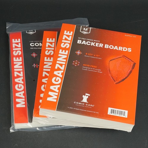 MAGAZINE Size 100 BAGS + Backer BOARDS pack set 8.75" x 11" Comic Care ...