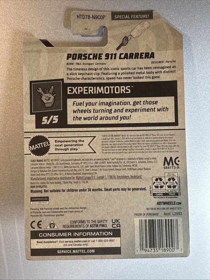 Hot Wheels 2024 Porsche 911 Carrera Keychain Blue Experimotors 5/5 ...