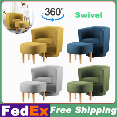 Armchair 360° Swivel Accent Club Chair Sofa With Ottoman for Living ...