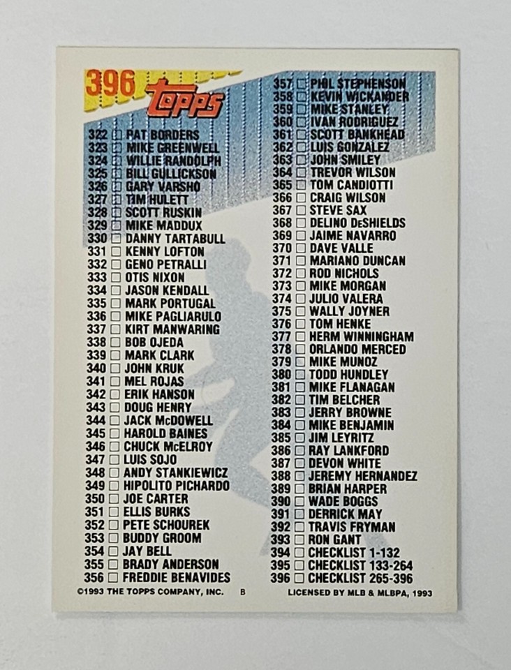 1993 TOPPS SERIES 1 COMPLETE SET 396 MLB BASEBALL CARDS EDMONDS JETER ...