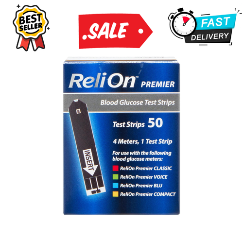 ReliOn Premier Blood Glucose Test Strips, Do Not Reuse Test, 50 Count ...