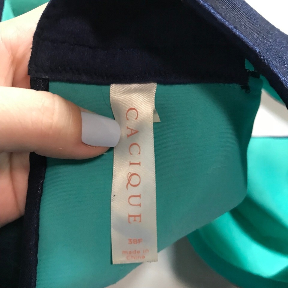 Cacique 38F Lightly Lined Full Coverage Bra Navy Teal Floral Lace ...