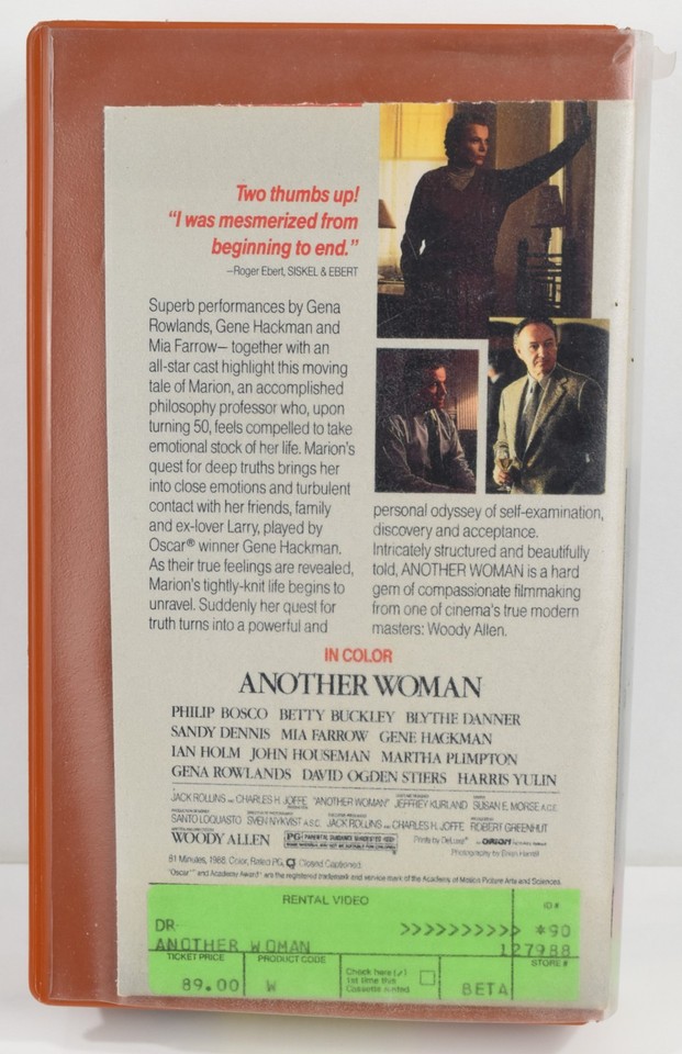 Another Woman 1988 Betamax Gene Hackman Gena Rowlands Mia Farrow Ian ...