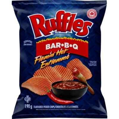 3 Bags of Ruffles Flamin’ Hot Bar-B-Q Flavoured Potato Chips 190g / 6 ...