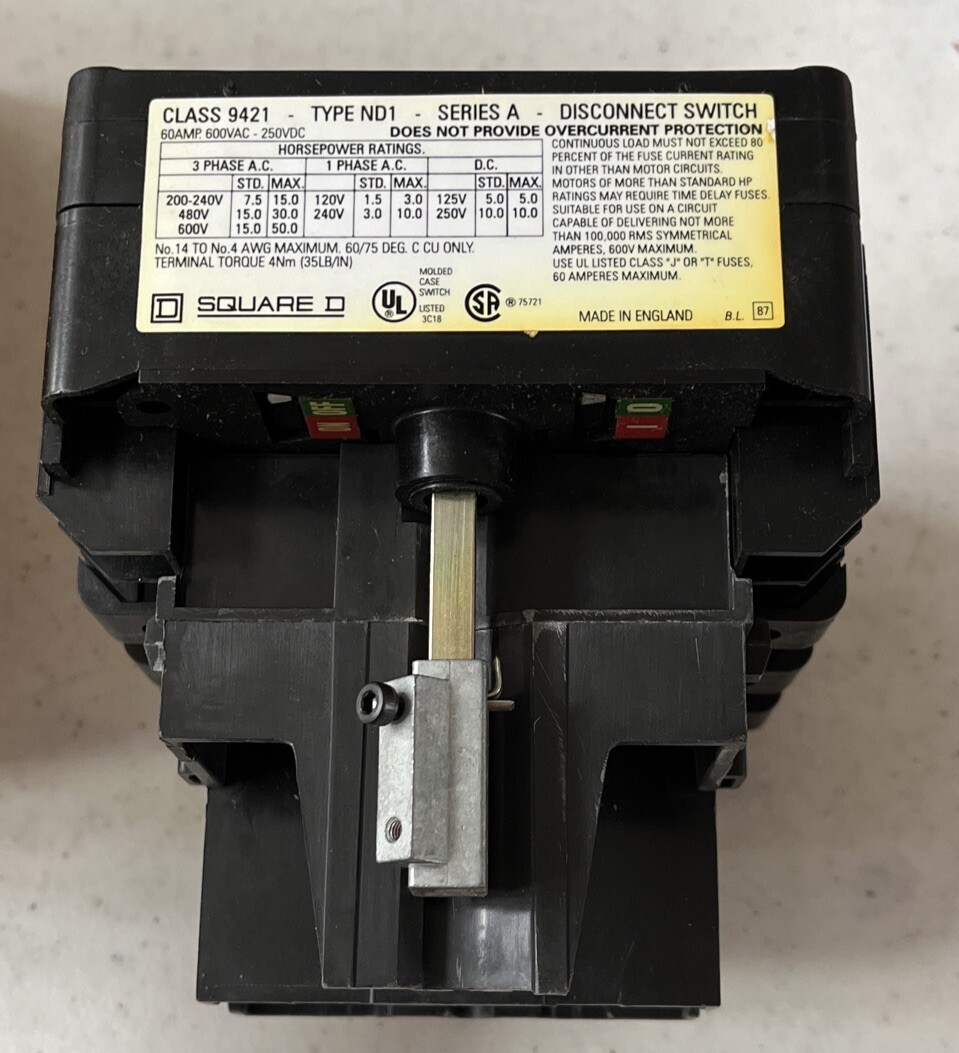 Square D Class 9421 Type ND1 Series A Disconnect Switch 60 Amp | eBay