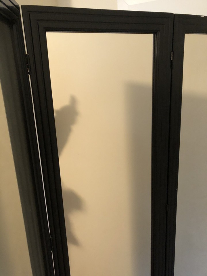 Room Divider 1 Side MIRROR 3 Panel Screen Wood Comp BLACK Folding ...