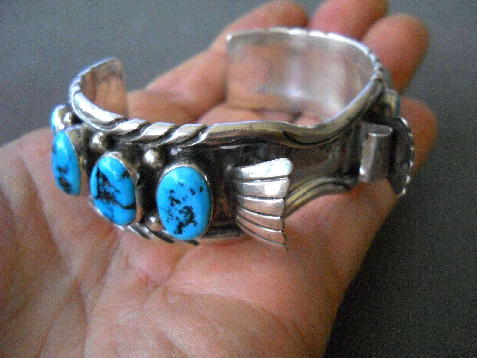 Native American Navajo Rich Blue Turquoise Row Sterli… - Gem