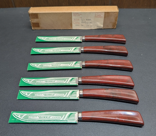 New Old Stock Lot of 6 Quikut "Quikkle" Stainless Brown Serrated Steak ...