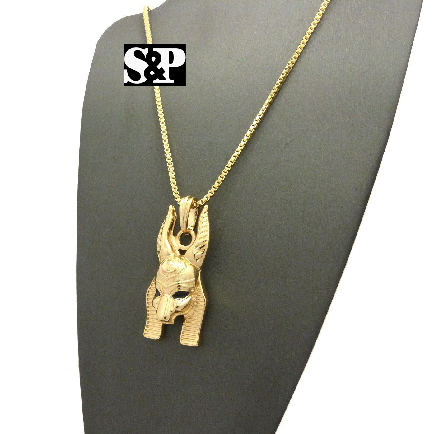 Egyptian God Anubis Jackal Pendant W/ 24" Box Chain Hip Hop Necklace ...