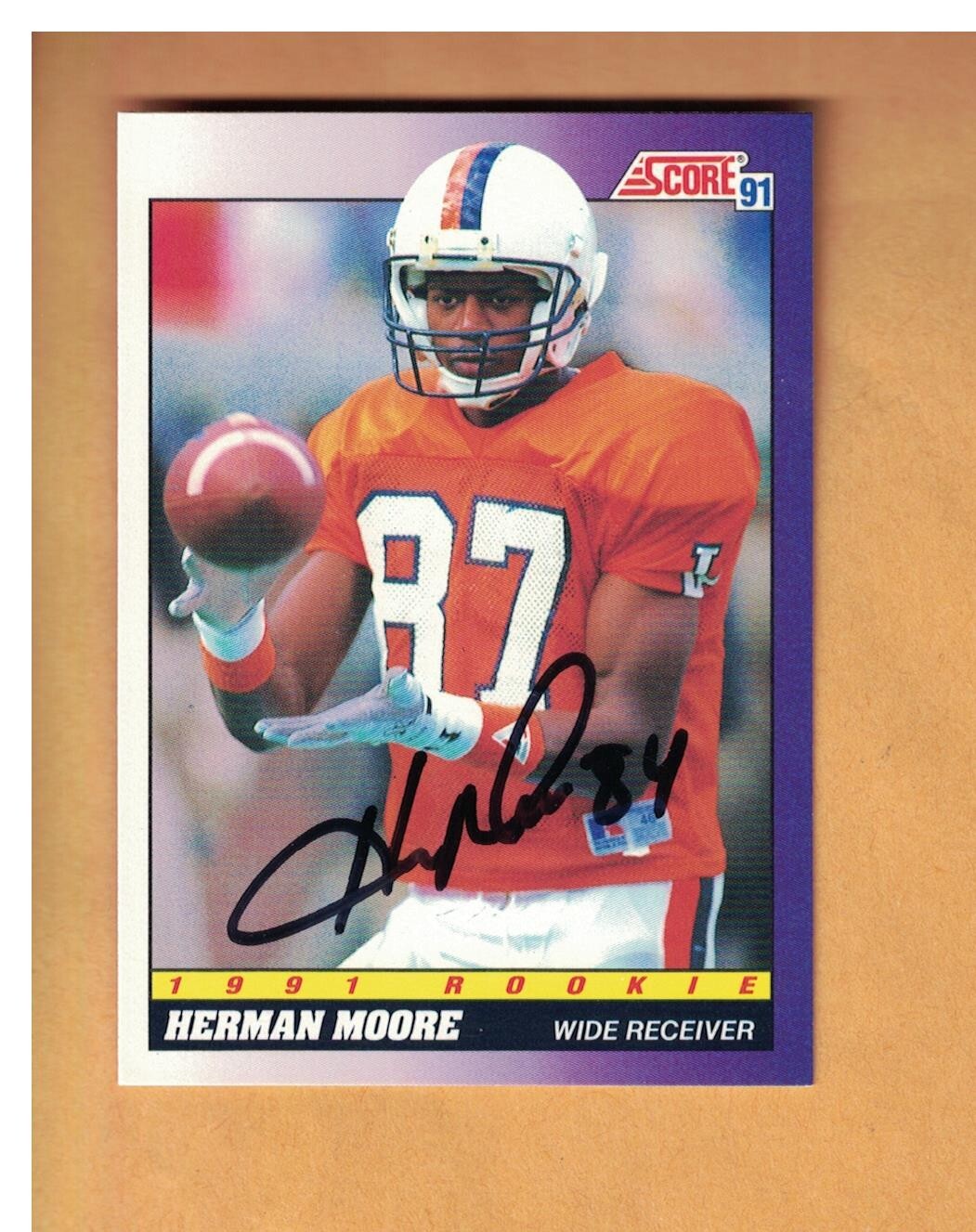 Herman Moore AUTOGRAPHED 1991 SCORE FOOTBALL ROOKIE CARD SIGNED DETROIT ...