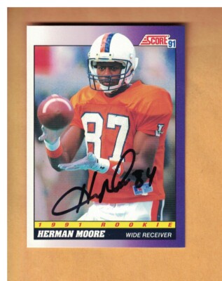 Herman Moore AUTOGRAPHED 1991 SCORE FOOTBALL ROOKIE CARD SIGNED DETROIT ...